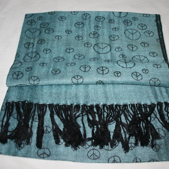 pashmina | Accessories | Nwt Pashmina Silk Peace Sign Boho Scarf Shawl ...